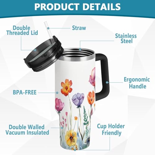 FRCSDIY Cartoon Planet Insulated Tumbler with Handle and Straw Lid,30oz Leakproof Stainless Steel Cup BPA-Free Water Bottle