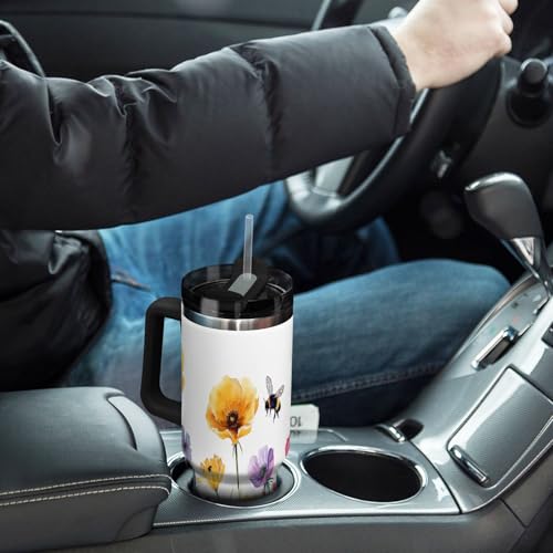 FRCSDIY Cartoon Planet Insulated Tumbler with Handle and Straw Lid,30oz Leakproof Stainless Steel Cup BPA-Free Water Bottle
