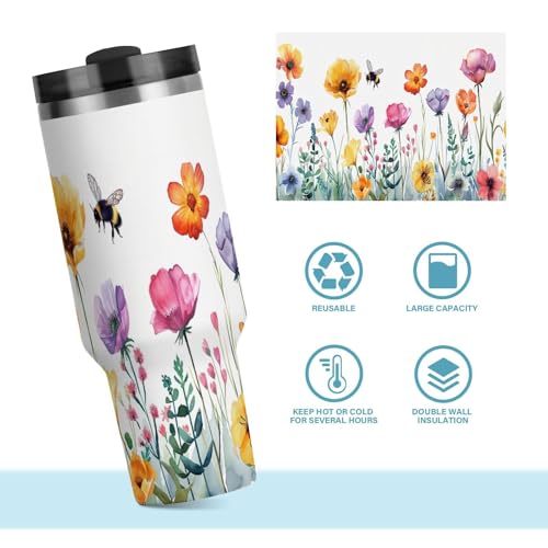 FRCSDIY Cartoon Planet Insulated Tumbler with Handle and Straw Lid,30oz Leakproof Stainless Steel Cup BPA-Free Water Bottle