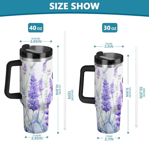 FRCSDIY Lavender Insulated Tumbler with Handle and Straw Lid,40oz Leakproof Stainless Steel Cup BPA-Free Water Bottle