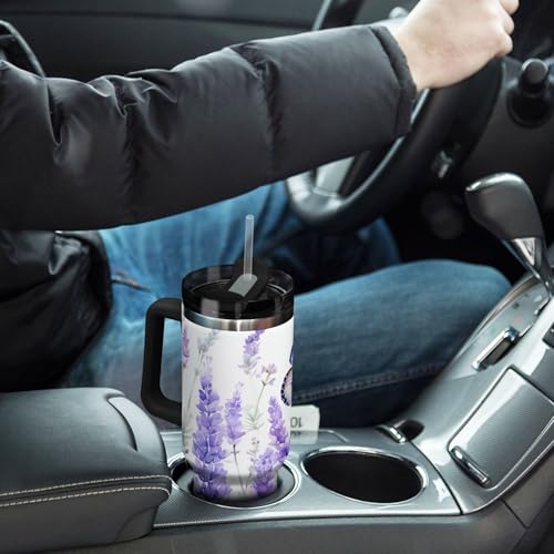 FRCSDIY Lavender Insulated Tumbler with Handle and Straw Lid,40oz Leakproof Stainless Steel Cup BPA-Free Water Bottle