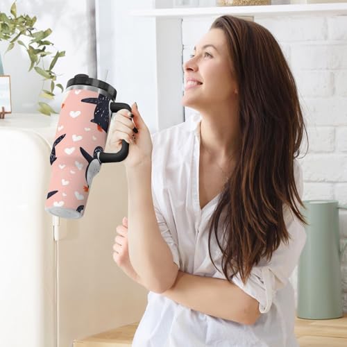 FRCSDIY Cartoon Penguin Insulated Tumbler with Handle and Straw Lid,40oz Leakproof Stainless Steel Cup BPA-Free Water Bottle