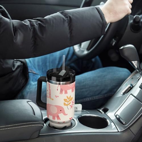 FRCSDIY Cartoon Elephant Insulated Tumbler with Handle and Straw Lid,30oz Leakproof Stainless Steel Cup BPA-Free Water Bottle