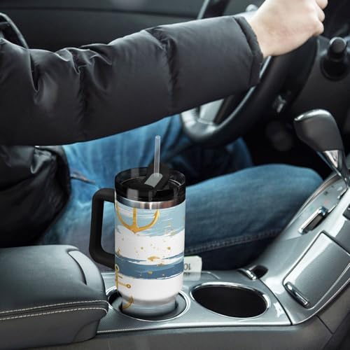 FRCSDIY Cartoon Ship Anchor Insulated Tumbler with Handle and Straw Lid,30oz Leakproof Stainless Steel Cup BPA-Free Water Bottle