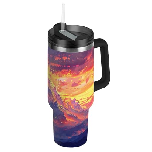 FRCSDIY Beautiful Snow Mountain Insulated Tumbler with Handle and Straw Lid,30oz Leakproof Stainless Steel Cup BPA-Free Water Bottle