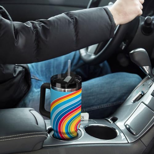 FRCSDIY Colored Circle Insulated Tumbler with Handle and Straw Lid,40oz Leakproof Stainless Steel Cup BPA-Free Water Bottle