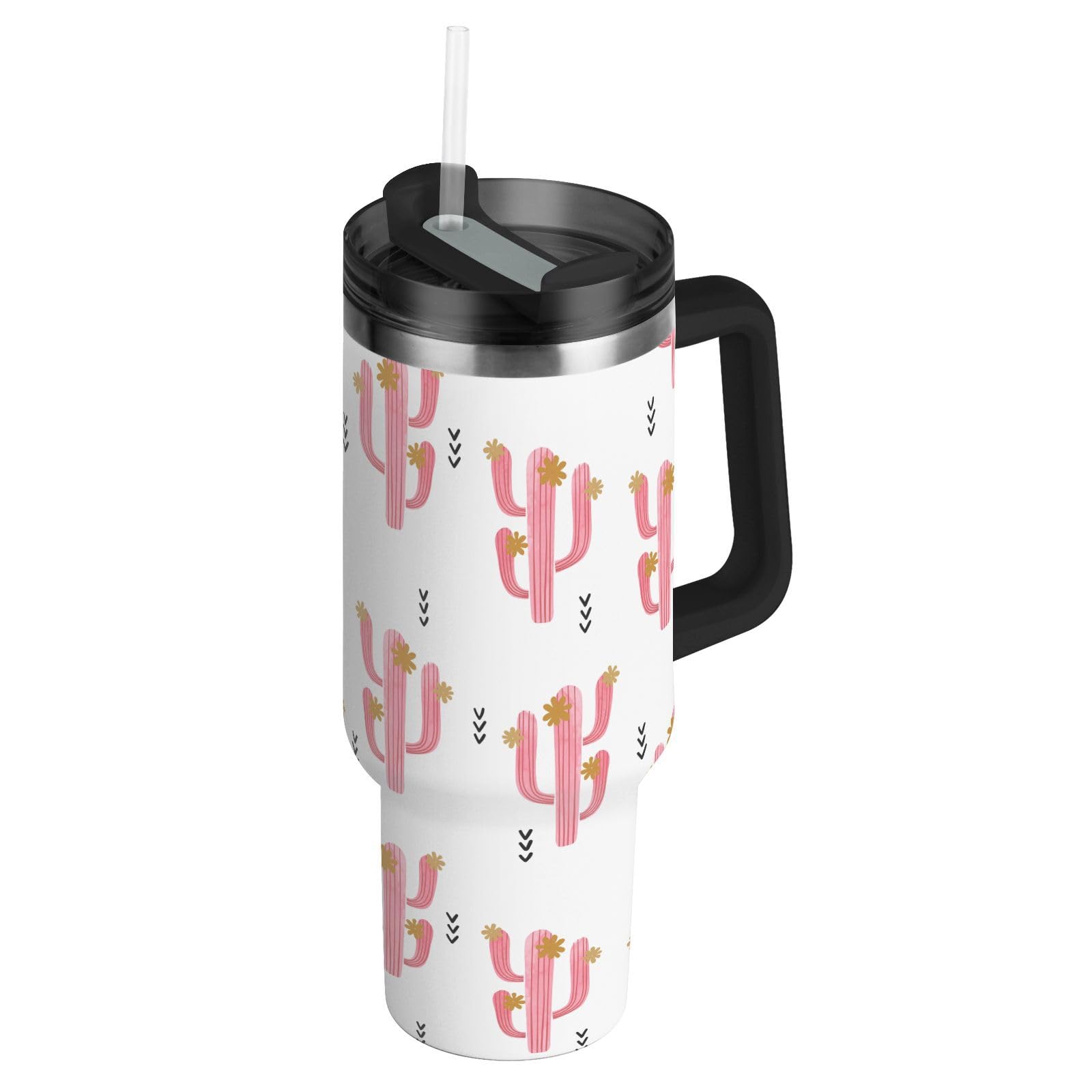 Yasala Car Tumbler with Handle Pinks Wild Cactus Travel Mug Coffee Cup Insulated Beverage Container Mega Cup for Hot Cold Drinking Thermos Water Bottle Cupholder Friendly 40 oz
