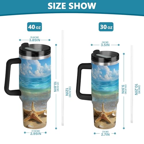 FRCSDIY Beach Shells Insulated Tumbler with Handle and Straw Lid,40oz Leakproof Stainless Steel Cup BPA-Free Water Bottle
