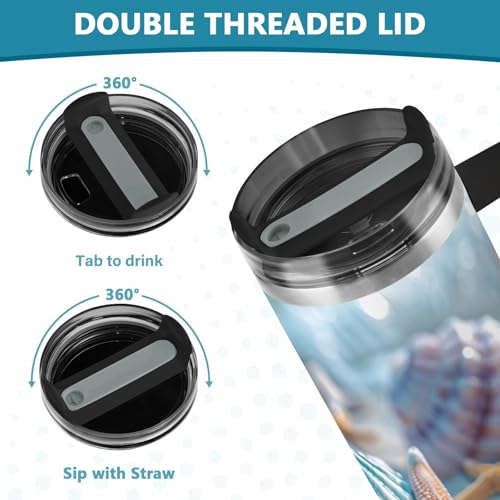 FRCSDIY Seaside Shells Insulated Tumbler with Handle and Straw Lid,40oz Leakproof Stainless Steel Cup BPA-Free Water Bottle