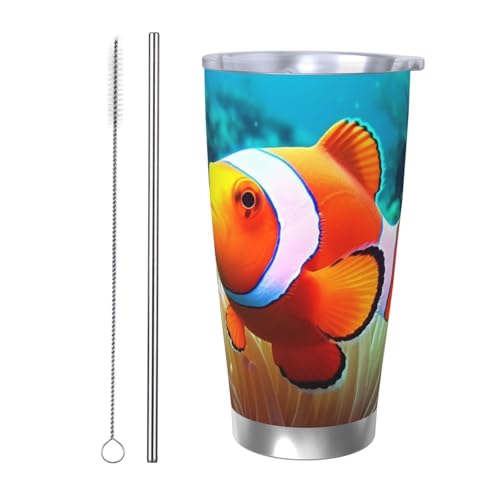 Clown Fish Tumbler with Lid and Straw 20oz Stainless Steel Car Cup for Hot and Cold Drinks, Double Wall Insulated Travel Coffee Mug Reusable Drink Thermos Cup Birthday Gifts
