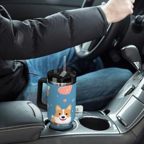 FRCSDIY Cartoon Dog Insulated Tumbler with Handle and Straw Lid,40oz Leakproof Stainless Steel Cup BPA-Free Water Bottle