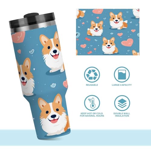 FRCSDIY Cartoon Dog Insulated Tumbler with Handle and Straw Lid,40oz Leakproof Stainless Steel Cup BPA-Free Water Bottle