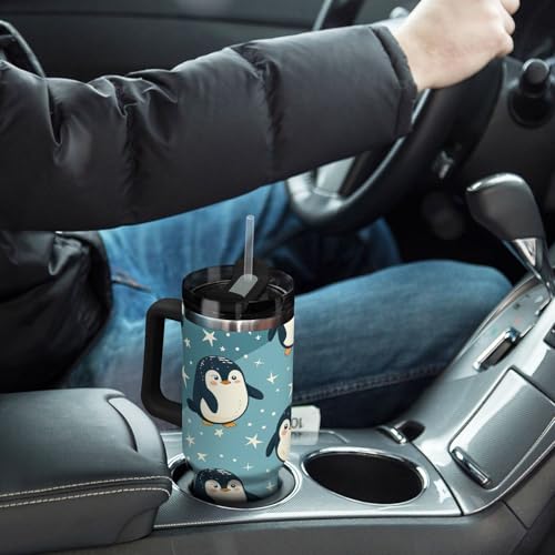 FRCSDIY Cute Penguin Insulated Tumbler with Handle and Straw Lid,40oz Leakproof Stainless Steel Cup BPA-Free Water Bottle