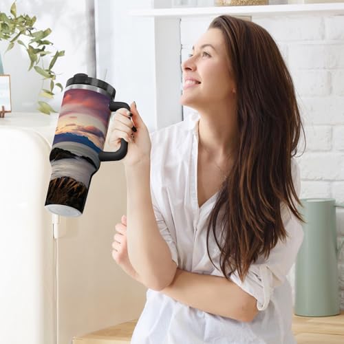 FRCSDIY Seaside Lighthouse Insulated Tumbler with Handle and Straw Lid,40oz Leakproof Stainless Steel Cup BPA-Free Water Bottle