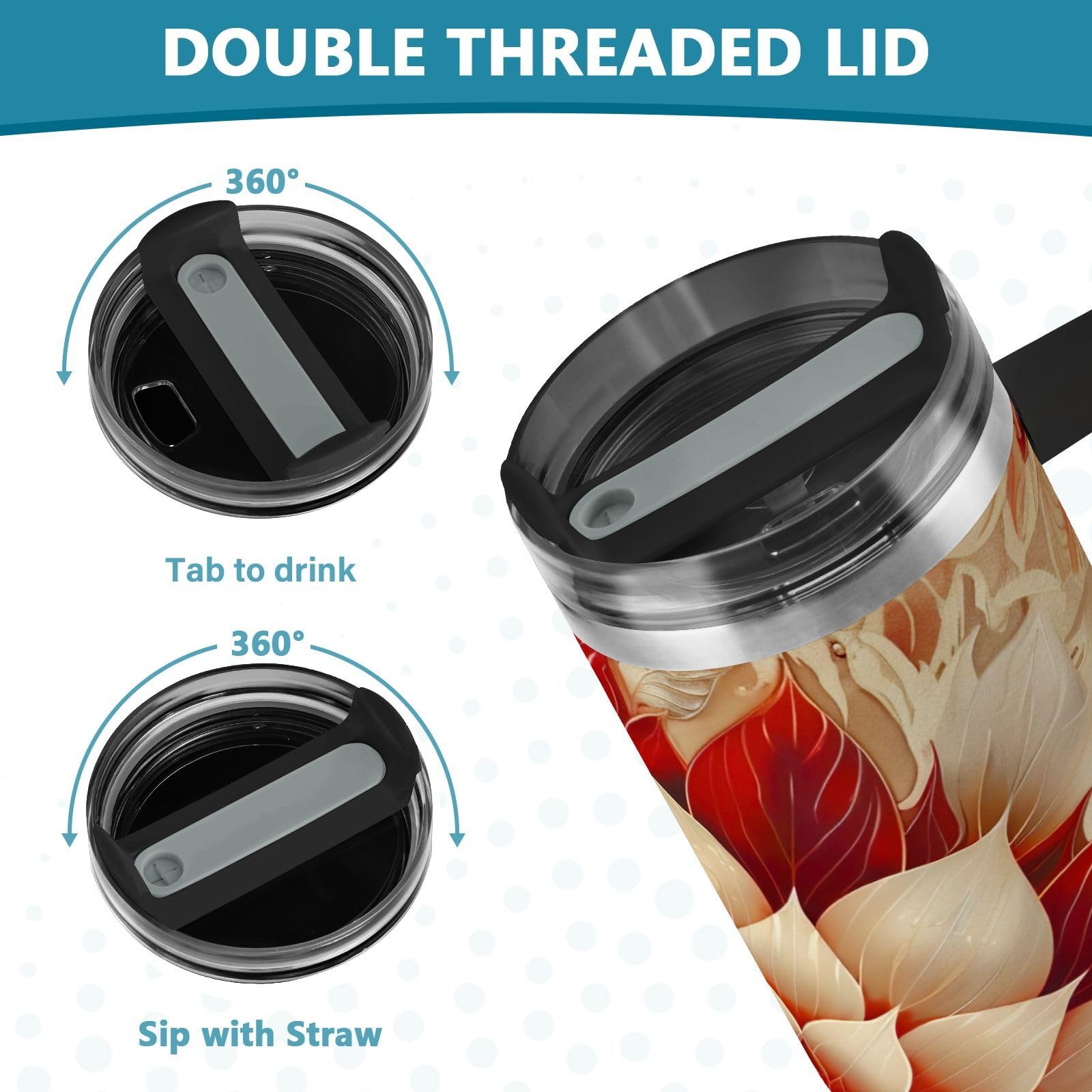 FRCSDIY Mandala Flower Insulated Tumbler with Handle and Straw Lid,30oz Leakproof Stainless Steel Cup BPA-Free Water Bottle