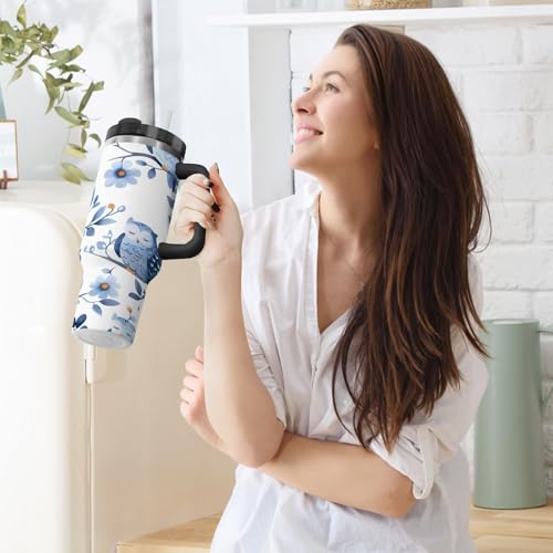 FRCSDIY Cartoon Owl Insulated Tumbler with Handle and Straw Lid,30oz Leakproof Stainless Steel Cup BPA-Free Water Bottle