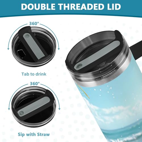FRCSDIY Beach Starfish Insulated Tumbler with Handle and Straw Lid,40oz Leakproof Stainless Steel Cup BPA-Free Water Bottle