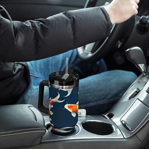 FRCSDIY Beautiful Goldfish Insulated Tumbler with Handle and Straw Lid,40oz Leakproof Stainless Steel Cup BPA-Free Water Bottle