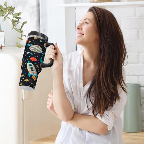 FRCSDIY Cosmic Planet Insulated Tumbler with Handle and Straw Lid,30oz Leakproof Stainless Steel Cup BPA-Free Water Bottle