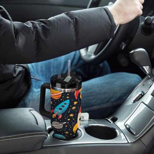 FRCSDIY Cosmic Planet Insulated Tumbler with Handle and Straw Lid,30oz Leakproof Stainless Steel Cup BPA-Free Water Bottle