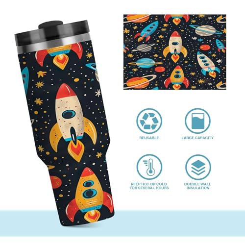 FRCSDIY Cosmic Planet Insulated Tumbler with Handle and Straw Lid,30oz Leakproof Stainless Steel Cup BPA-Free Water Bottle