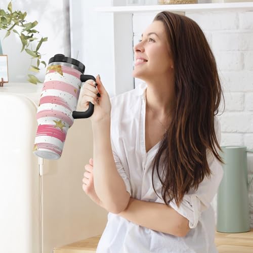 FRCSDIY Striped Stars Insulated Tumbler with Handle and Straw Lid,40oz Leakproof Stainless Steel Cup BPA-Free Water Bottle