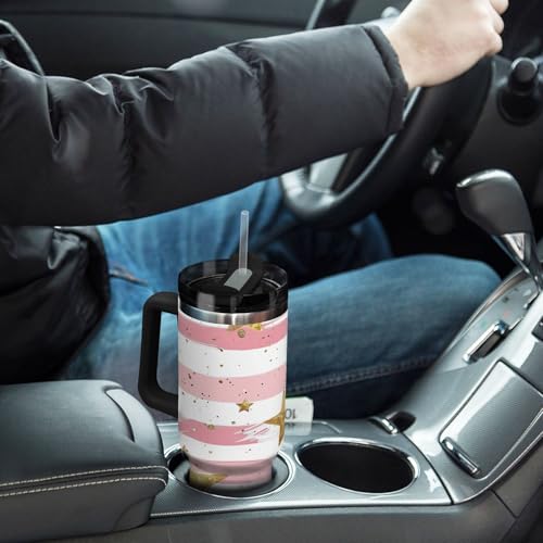 FRCSDIY Striped Stars Insulated Tumbler with Handle and Straw Lid,40oz Leakproof Stainless Steel Cup BPA-Free Water Bottle
