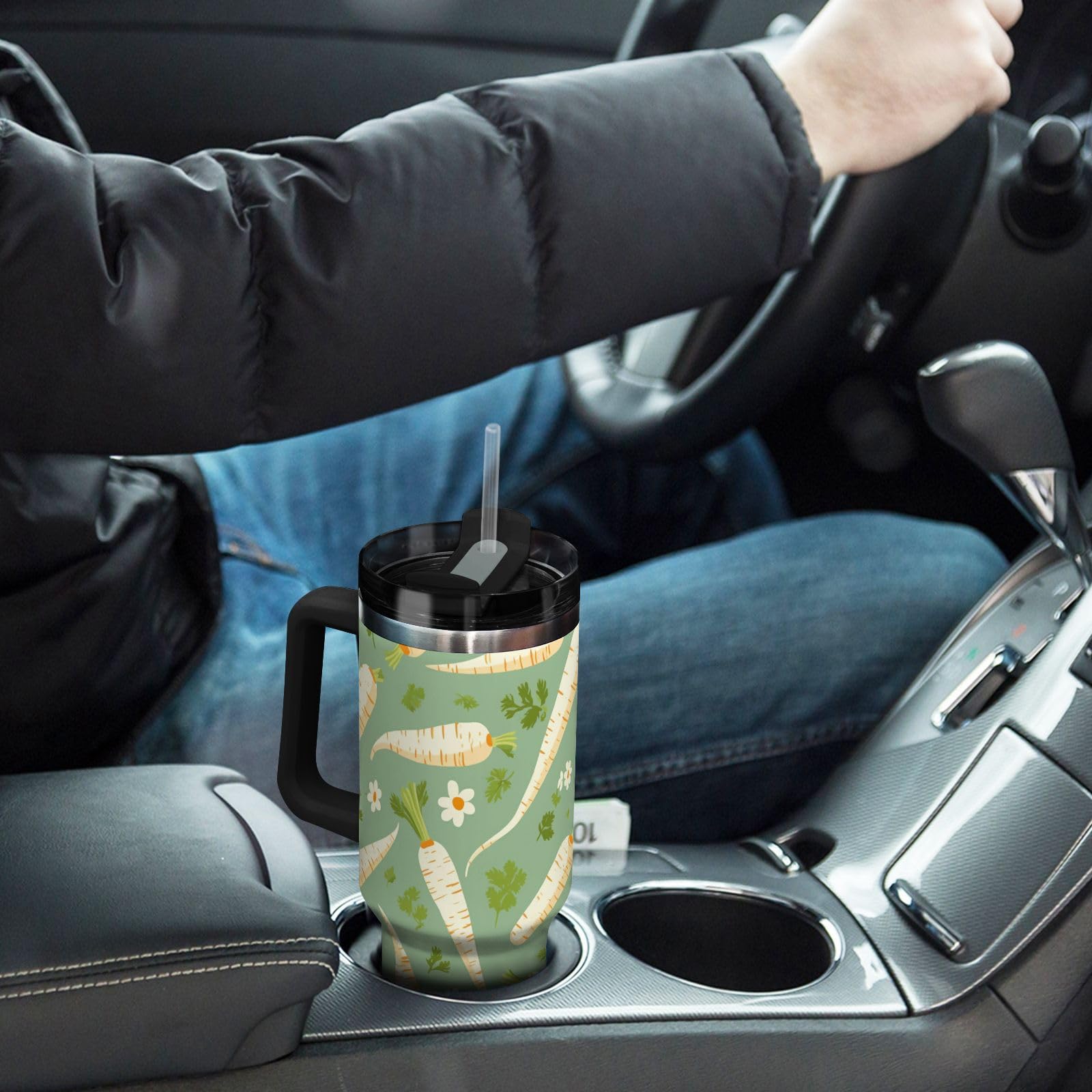 linqin Chic Radish Green Vacuum Insulated Tumbler with Straw Lid 40 oz Water Bottle with Strap Wide Mouth Mug for Water, Iced Tea or Coffee