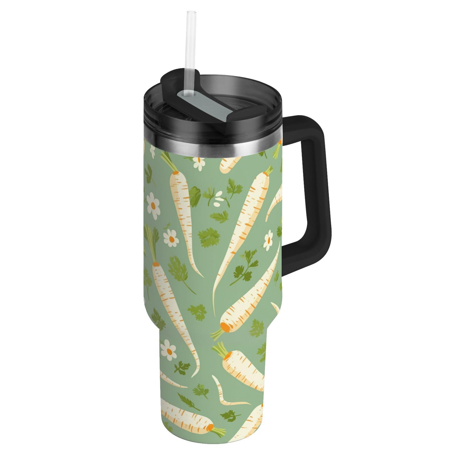 linqin Chic Radish Green Vacuum Insulated Tumbler with Straw Lid 40 oz Water Bottle with Strap Wide Mouth Mug for Water, Iced Tea or Coffee