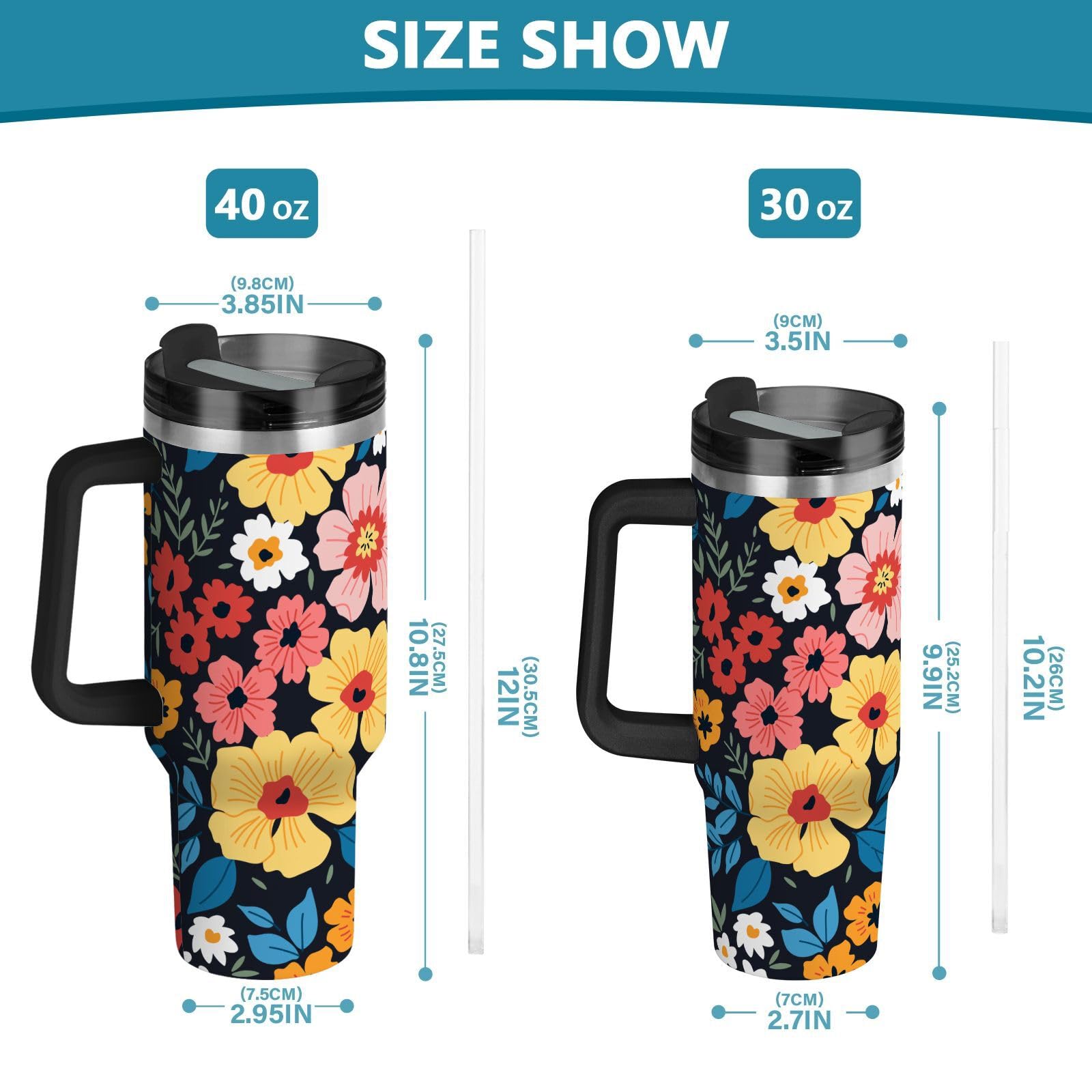 Yasala Car Tumbler with Handle Spring Vivid Flower Travel Mug Coffee Cup Insulated Beverage Container Mega Cup for Hot Cold Drinking Thermos Water Bottle Cupholder Friendly 40 oz