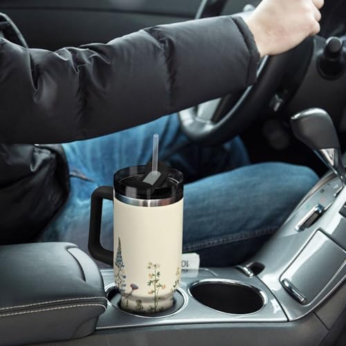 FRCSDIY Beautiful Flowers Insulated Tumbler with Handle and Straw Lid,30oz Leakproof Stainless Steel Cup BPA-Free Water Bottle