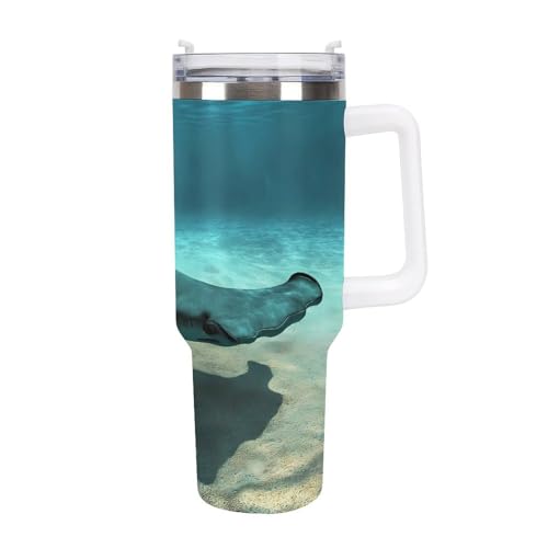 Hammerhead Shark Tumbler with Handle Travel Mug Water Bottle Tea Coffee Cup White-style