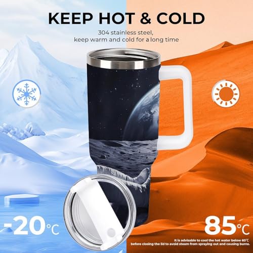 Astronaut Drinking Beer on Moon Tumbler with Handle Travel Mug Water Bottle Tea Coffee Cup White-style