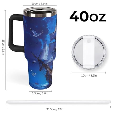 Steamship Moon Tumbler with Handle Travel Mug Water Bottle Tea Coffee Cup Black-style