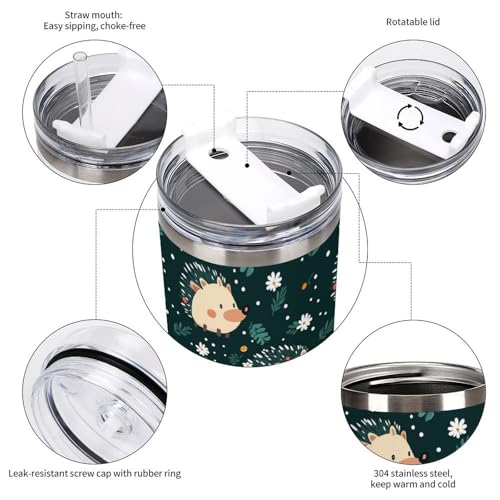 Cute Hedgehogs Flowers Tumbler with Handle Travel Mug Water Bottle Tea Coffee Cup Black-style