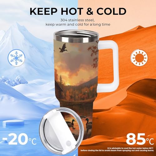 Bear Lake Lodge Duck Tumbler with Handle Travel Mug Water Bottle Tea Coffee Cup White-style