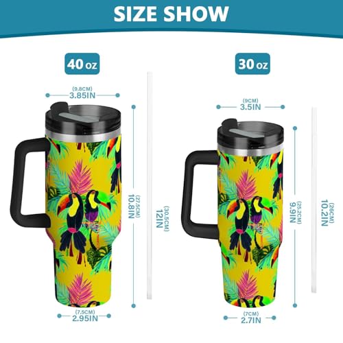 SDMKA 30oz Stainless Steel Tumbler with Straw and Handle, Vacuum Insulated Double-Walled Travel Mug, BPA-Free Leakproof Cup for Hot/Cold Beverages, Tropical Birds Palms