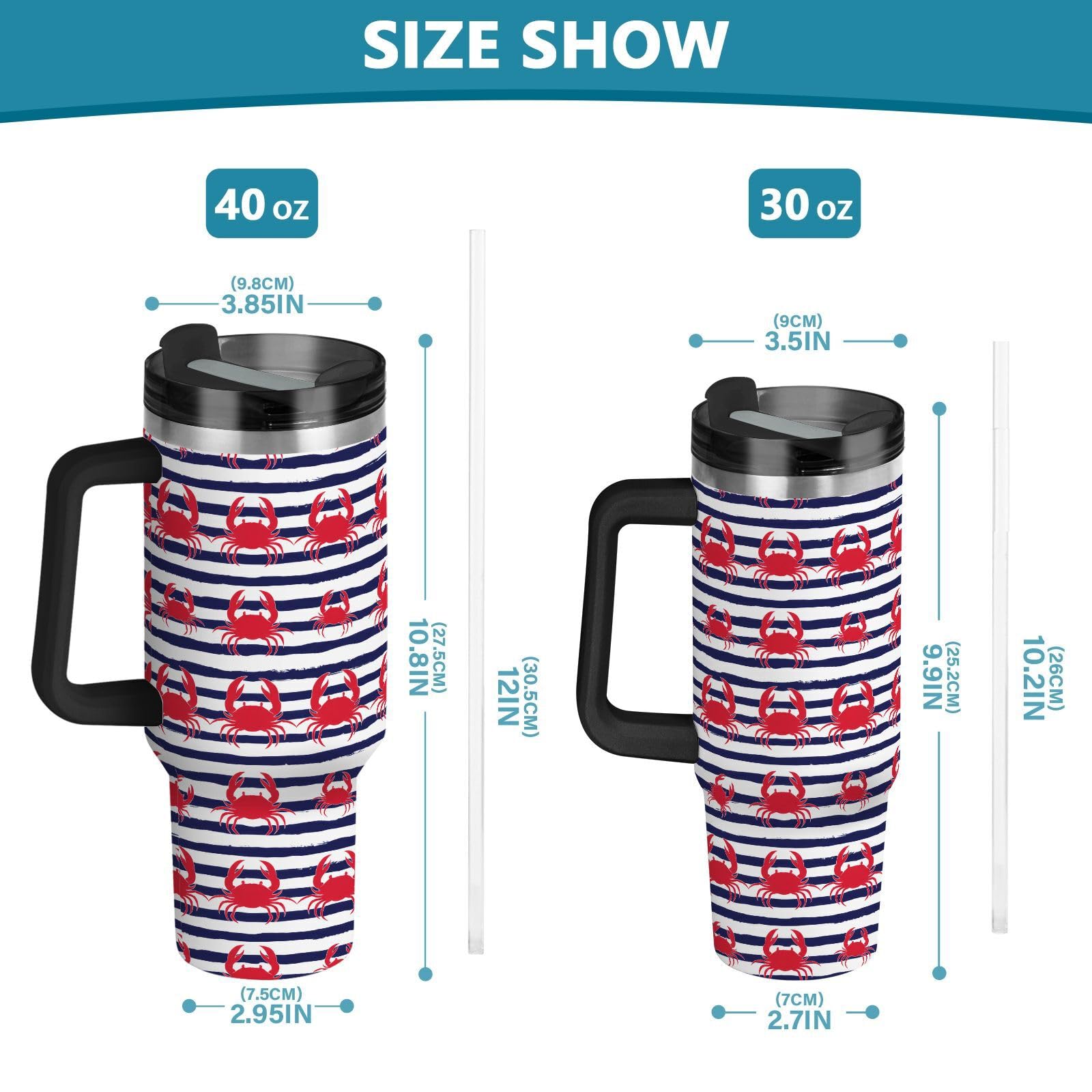 SDMKA 30oz Stainless Steel Tumbler with Straw and Handle, Vacuum Insulated Double-Walled Travel Mug, BPA-Free Leakproof Cup for Hot/Cold Beverages, Red Crabs Stripes