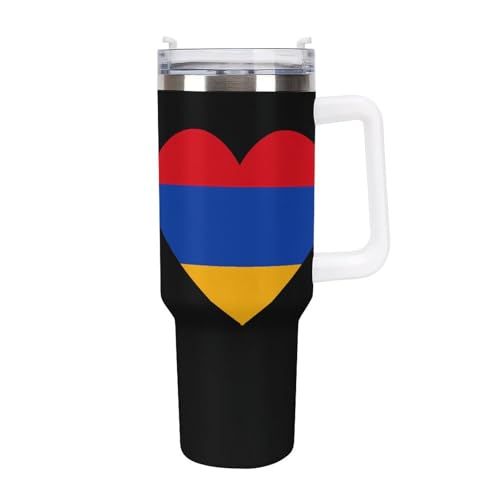 Armenian Flag Heart Tumbler with Handle Travel Mug Water Bottle Tea Coffee Cup White-style