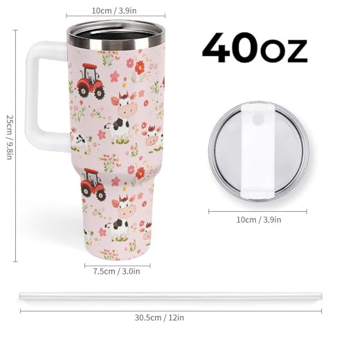Farm Truck Red Tractor Tumbler with Handle Travel Mug Water Bottle Tea Coffee Cup White-style