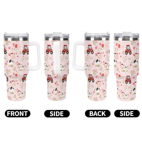 Farm Truck Red Tractor Tumbler with Handle Travel Mug Water Bottle Tea Coffee Cup White-style