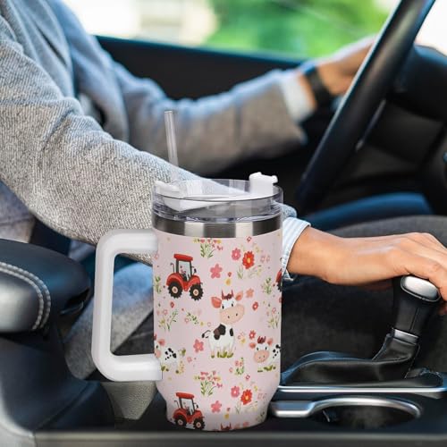 Farm Truck Red Tractor Tumbler with Handle Travel Mug Water Bottle Tea Coffee Cup White-style