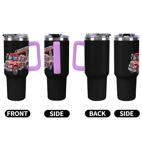 Firetruck 40 Oz Tumbler Insulated Stainless Steel Water Bottle Travel Mug Car Cup with Handle And Straw