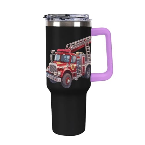 Firetruck 40 Oz Tumbler Insulated Stainless Steel Water Bottle Travel Mug Car Cup with Handle And Straw