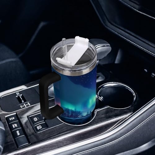 Northern Lights Tumbler with Handle Travel Mug Water Bottle Tea Coffee Cup Black-style
