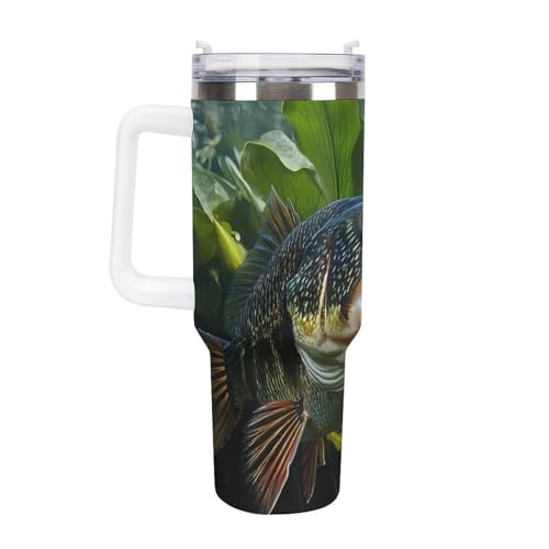 Bass Fish Print Tumbler with Handle Travel Mug Water Bottle Tea Coffee Cup White-style