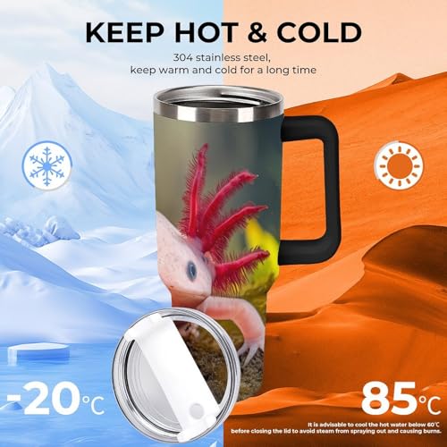 Axolotl Tumbler with Handle Travel Mug Water Bottle Tea Coffee Cup Black-style