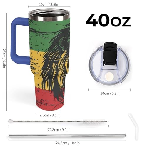 Lion Reggae Jamaica 40 Oz Tumbler Insulated Stainless Steel Water Bottle Travel Mug Car Cup with Handle And Straw