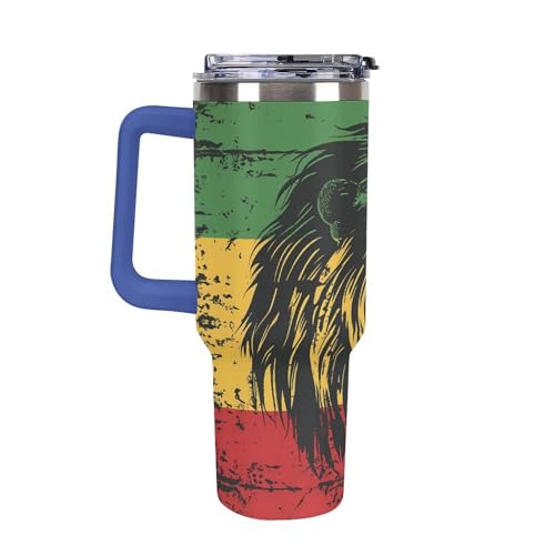 Lion Reggae Jamaica 40 Oz Tumbler Insulated Stainless Steel Water Bottle Travel Mug Car Cup with Handle And Straw
