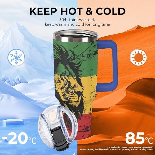 Lion Reggae Jamaica 40 Oz Tumbler Insulated Stainless Steel Water Bottle Travel Mug Car Cup with Handle And Straw